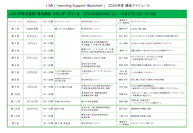 子供の特性や発達に応じた支援方法を学ぶ「LSA（学習支援員）養成講座スタンダードコース」8/24開講～認定NPO法人エッジ｜KKS Web:教育家庭新聞ニュース｜教育家庭新聞社